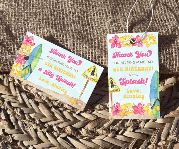 Beach Party Birthday Favor Tag Editable Templates - Artful Life Designs