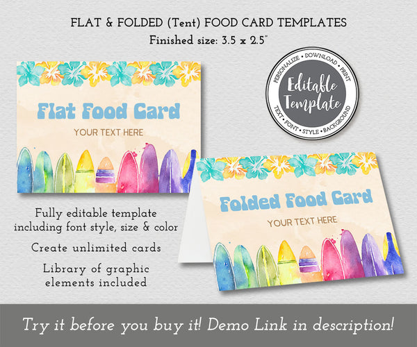 Beach Theme Food Tent Templates Editable Food Label Pool Party Splish