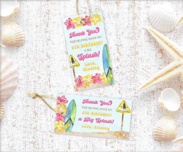 Beach Party Birthday Favor Tag Editable Templates - Artful Life Designs