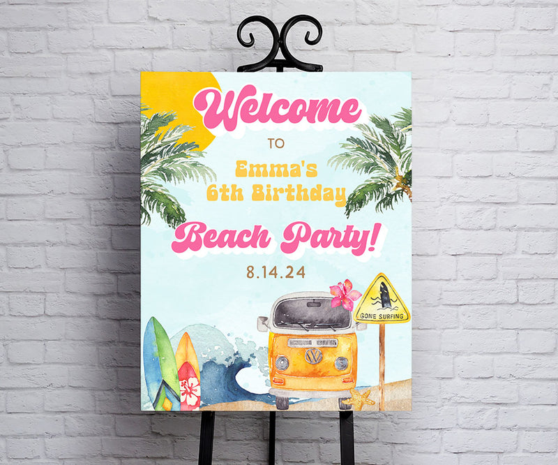 Beach Party Birthday Welcome Sign, Editable Template - Artful Life Designs