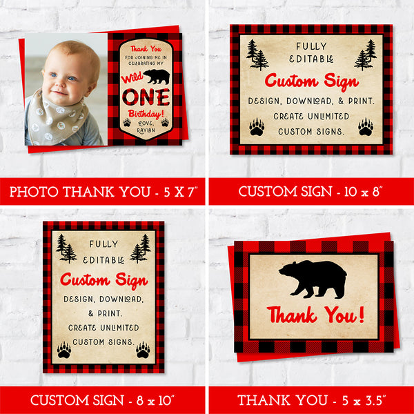 Wild One Buffalo Plaid Birthday Printables Bundle | Editable Templates ...