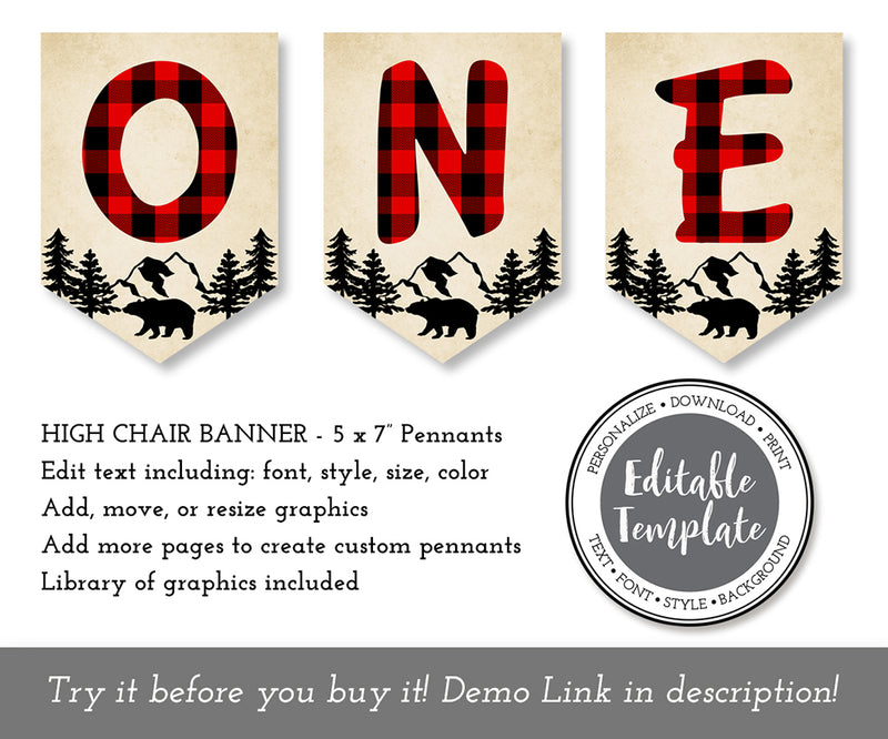 Buffalo Plaid ONE High Chair Banner| Editable Template - Artful Life ...