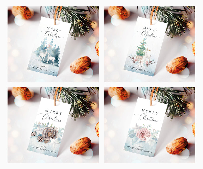 Printable Christmas Gift Tag Templates, Deer and Forest Watercolor ...