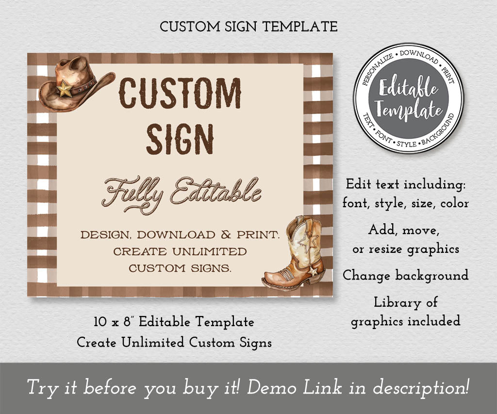 Editable Custom Sign Template | 10x8 Landscape | Cowboy How the West ...