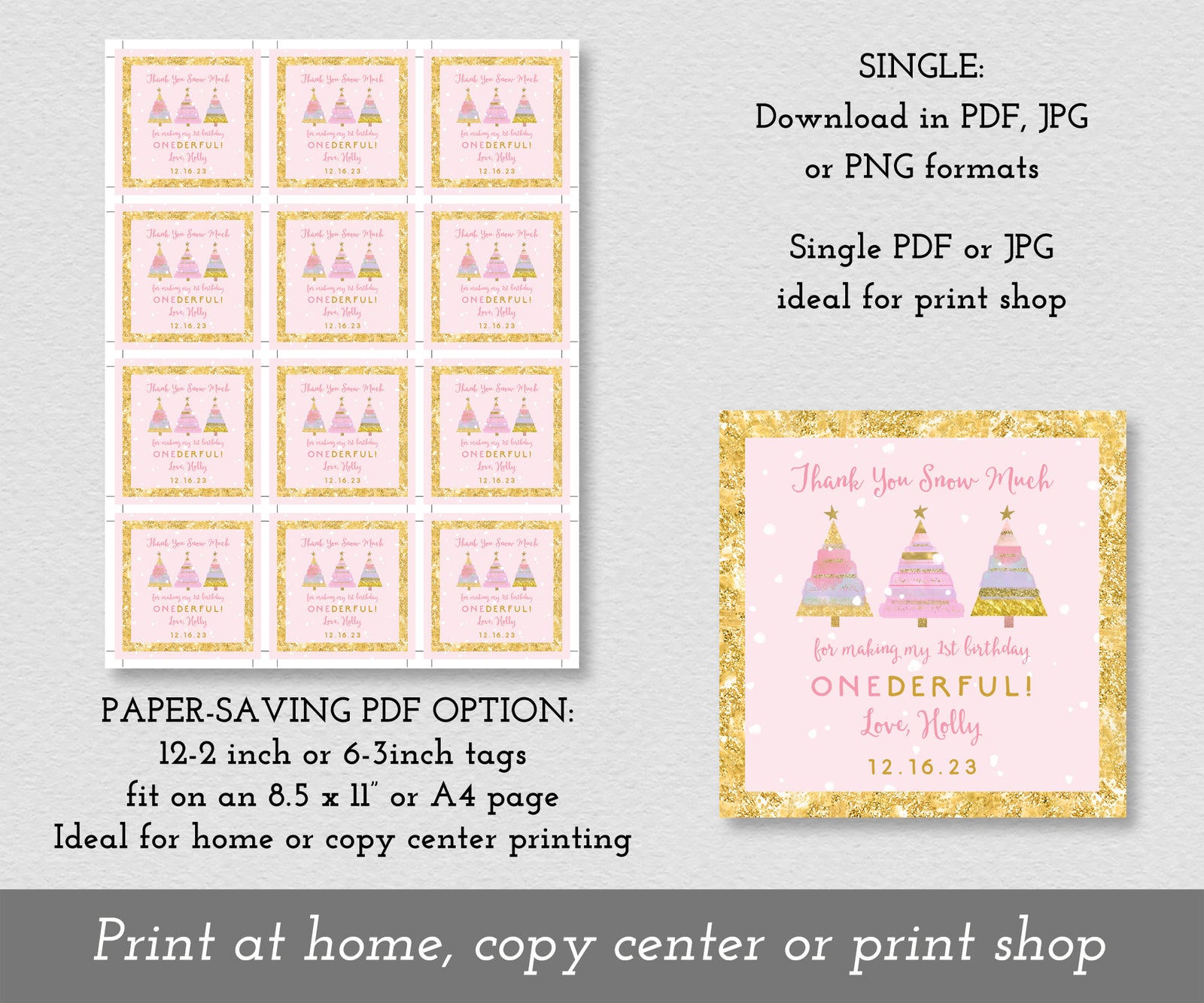 Pink Winter Onederland 1st Birthday Favor Tags, Editable Templates ...