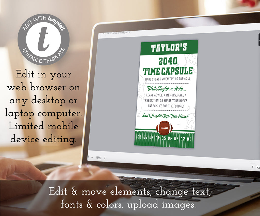 Time Capsule Sign and Card for Football First Birthday Template ...