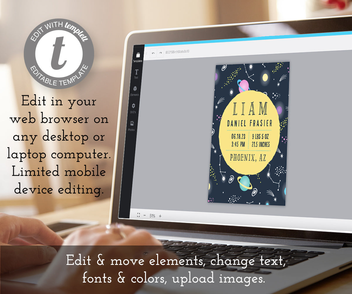 Outer Space Birth Stats Template, Nursery Wall Art, Birth Announcement ...