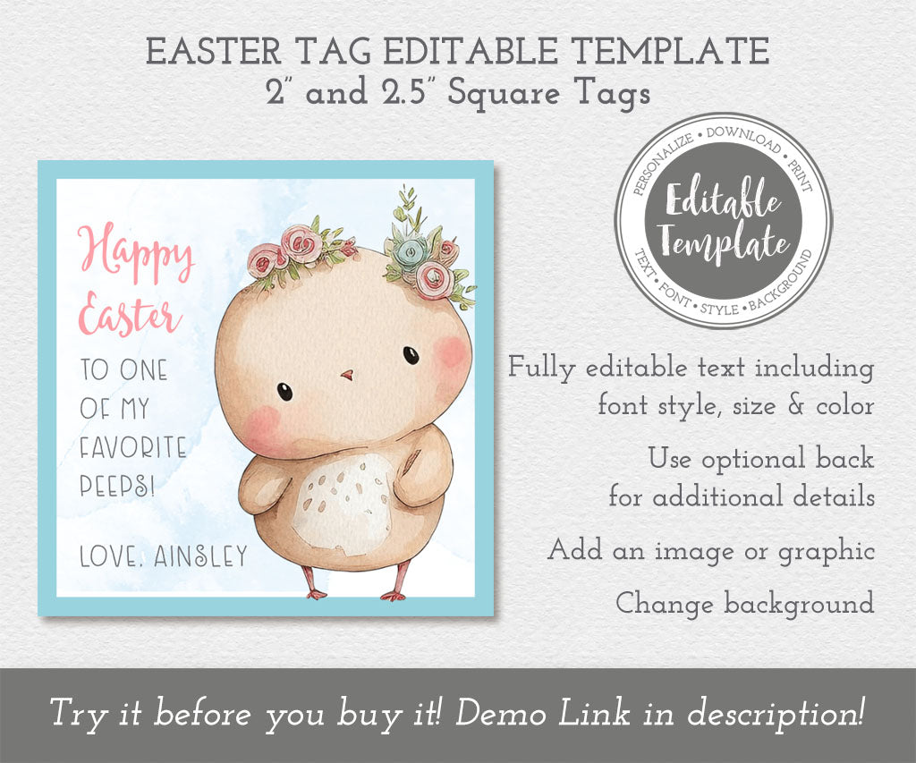 Square Happy Easter Gift Tag, Favorite Peeps, Easter Printable - Artful ...