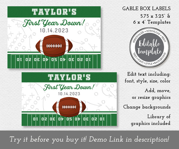 Football Gable Box Label for First Year Down Birthday Template - Artful ...