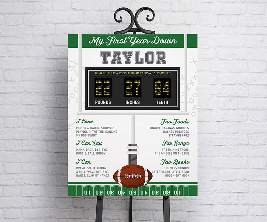 Football 1st Year Milestone Sign, First Year Down Birthday Poster, Edi ...