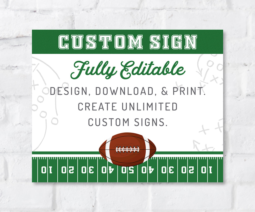 Custom Football Birthday Party Sign | 10 x 8 Landscape Template ...