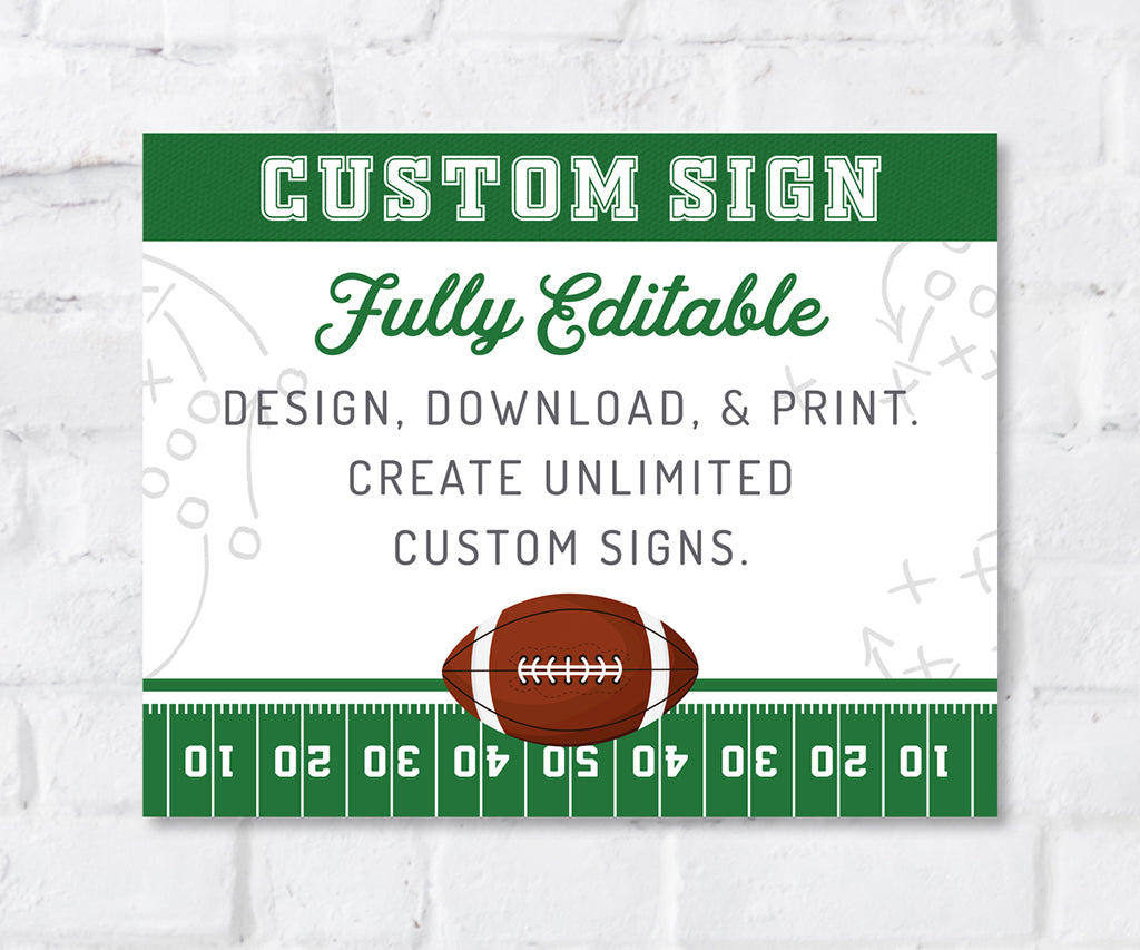 Custom Football Birthday Party Sign, 10 x 8 Landscape, Unlimited Party ...