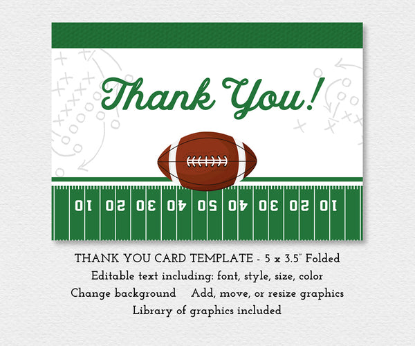 Folded Football Birthday Thank You Card | Editable Template - Artful ...