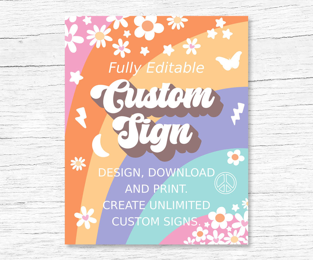 Groovy Stripes Birthday Party Custom Sign 8 x 10” Portrait, Editable T ...