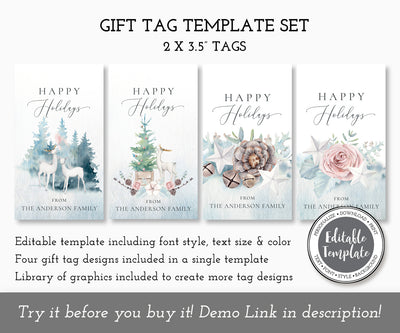 Printable Holiday Gift Tags, Deer and Forest Watercolor – Artful Life ...