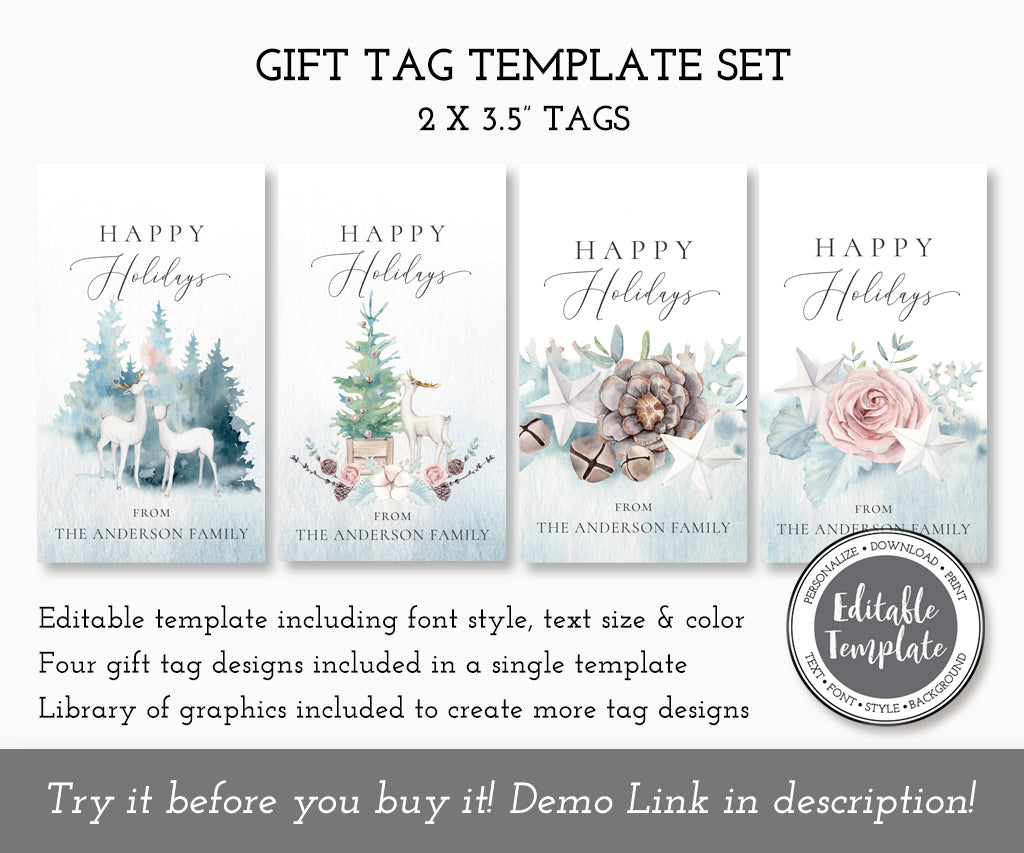 Printable Holiday Gift Tags, Deer and Forest Watercolor - Artful Life ...