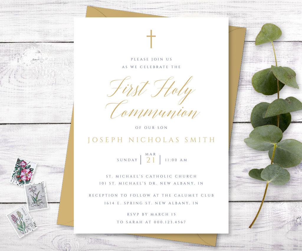Modern Minimalist First Holy Communion Invitation Template - Artful ...