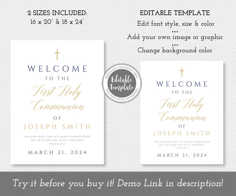 Modern Minimalist First Communion Welcome Sign Template - Artful Life ...