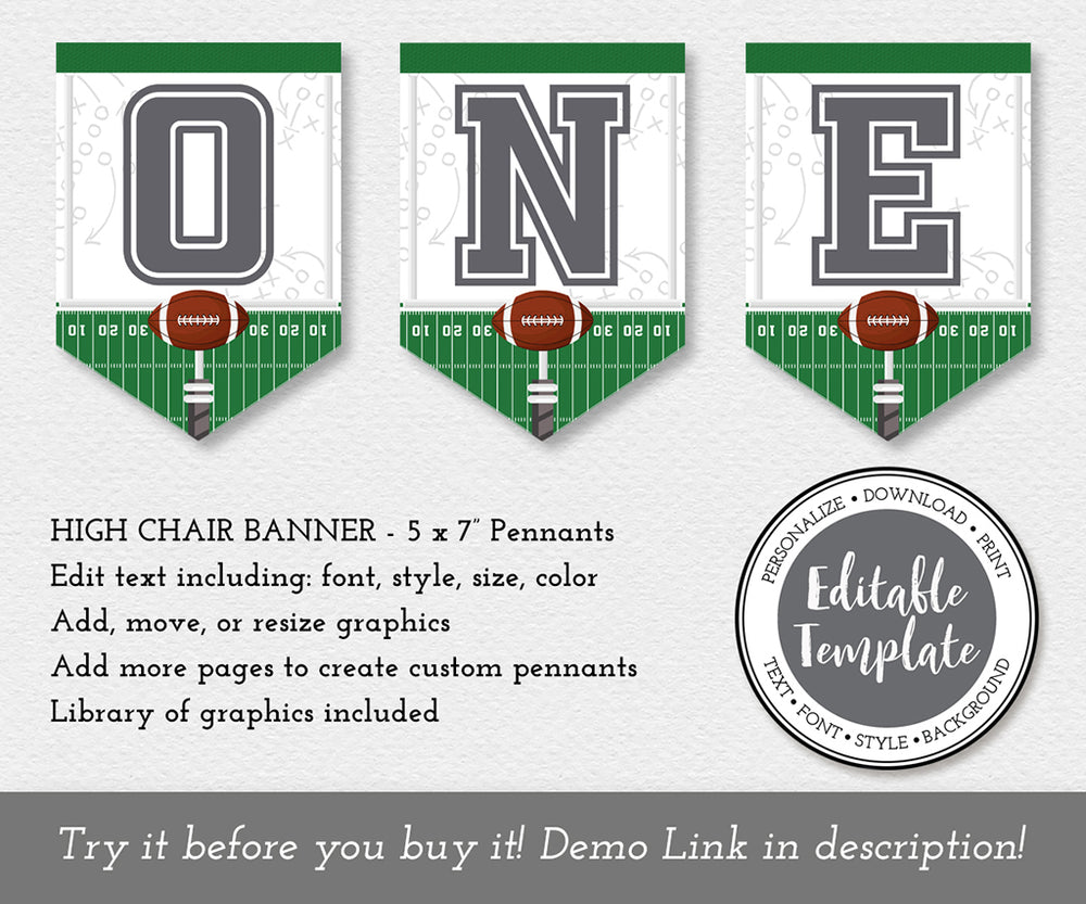 Football High Chair Banner | ONE 1st Birthday Banner | Editable Templa ...