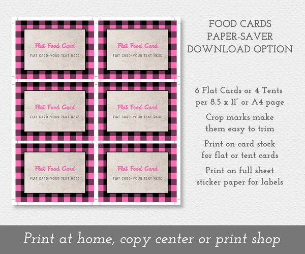 Pink Buffalo Plaid Food Cards | Food Labels | Flat & Folded Templates ...