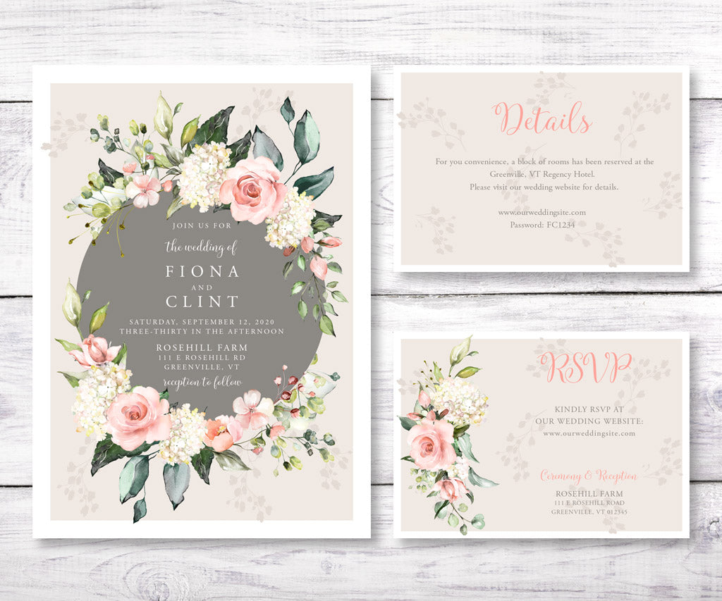 Pink and White Floral Wedding Invitation Suite, Editable Templates ...