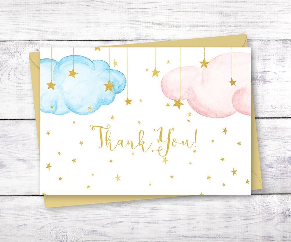 Twinkle Little Star Gender Reveal Thank You Card Editable Template ...