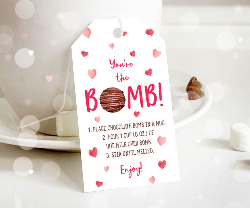 Valentine Rectangle Hot Chocolate Bomb Instruction Tags or Labels, Edi ...