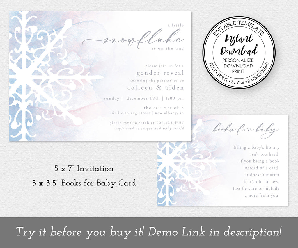 Winter Gender Reveal Invitation, A Little Snowflake Is On The Way ...