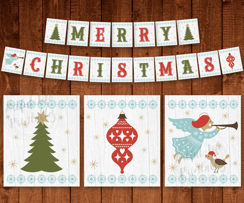 Printable Merry Christmas Pennant Banner, Instant Download - Artful ...