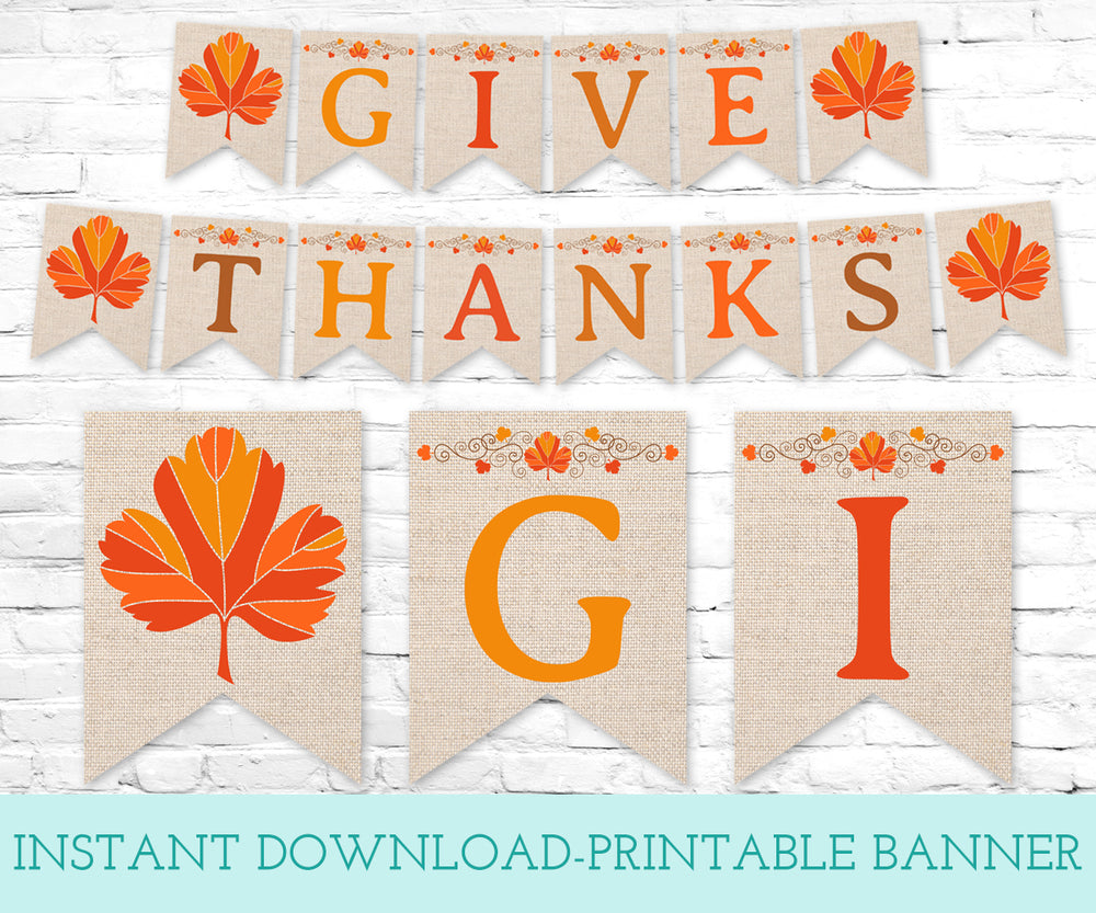 Give Thanks Printable Banner, Instant Download Digital Banner - Artful ...