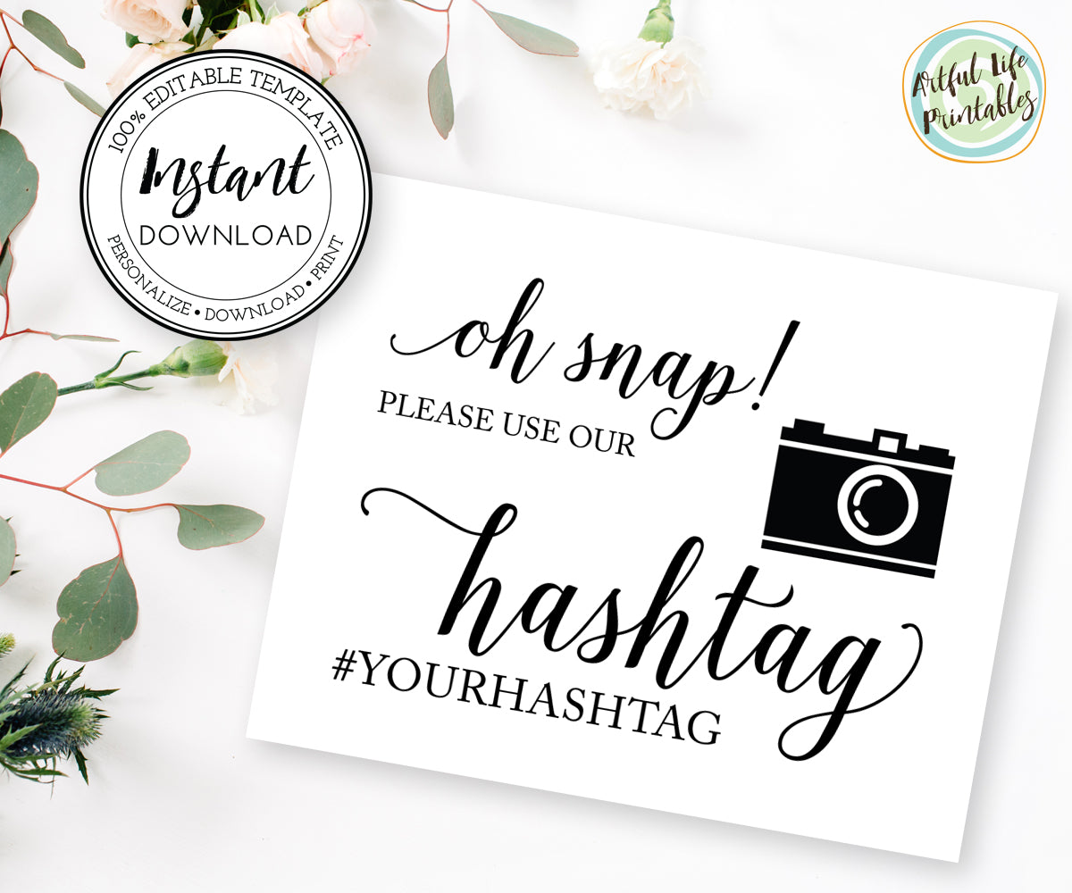 Hashtag Wedding Sign Template, Oh Snap, Wedding Hashtag Sign, Wedding ...