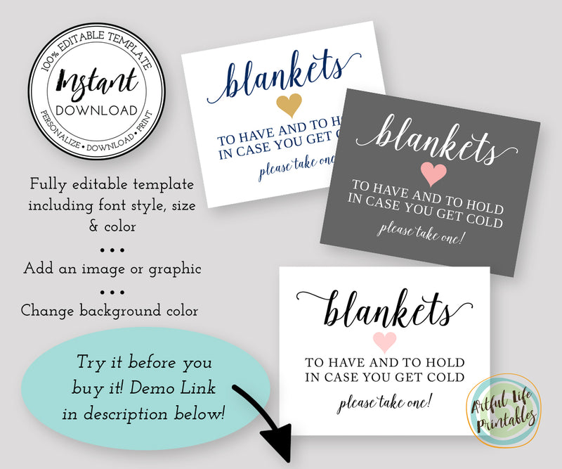 Blanket Sign Template, Outdoor Wedding Blanket Sign Printable - Artful ...