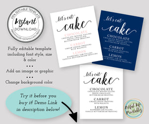 Cake Flavor Sign, Wedding Cake Sign Editable Template, Wedding Printab ...