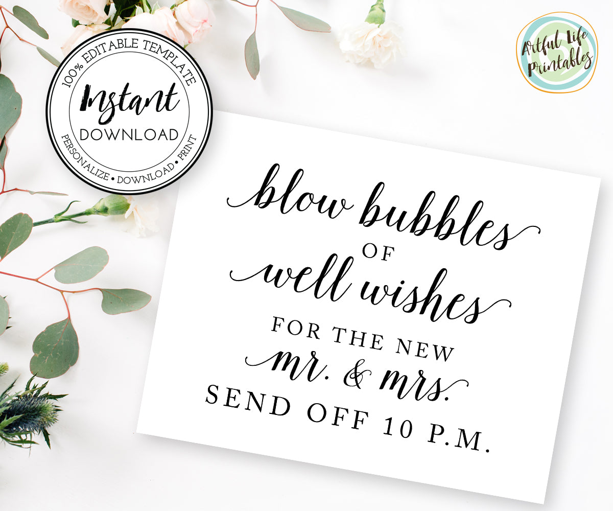 Bubbles Send Off Sign Template, Couples Send Off Wedding Printable ...
