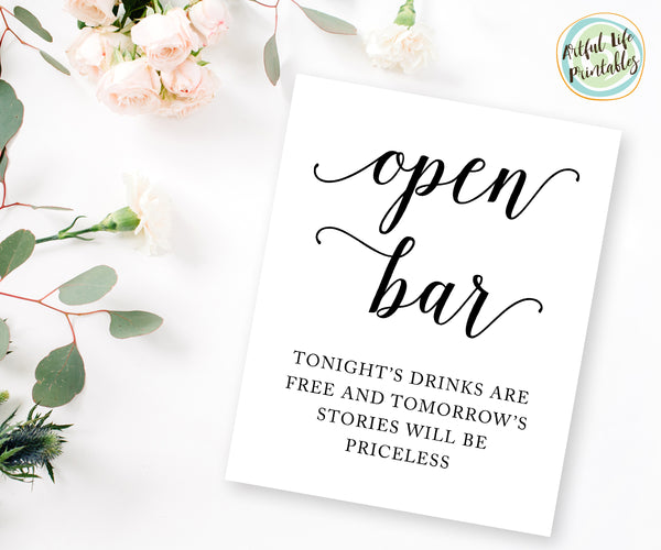 Open Bar Sign, Open Bar Wedding Sign Printable - Artful Life Designs