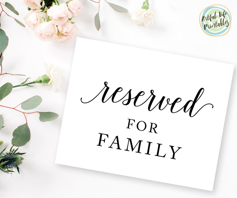 Reserved For Family Sign, Reserved Table Sign, Wedding Reception Print ...