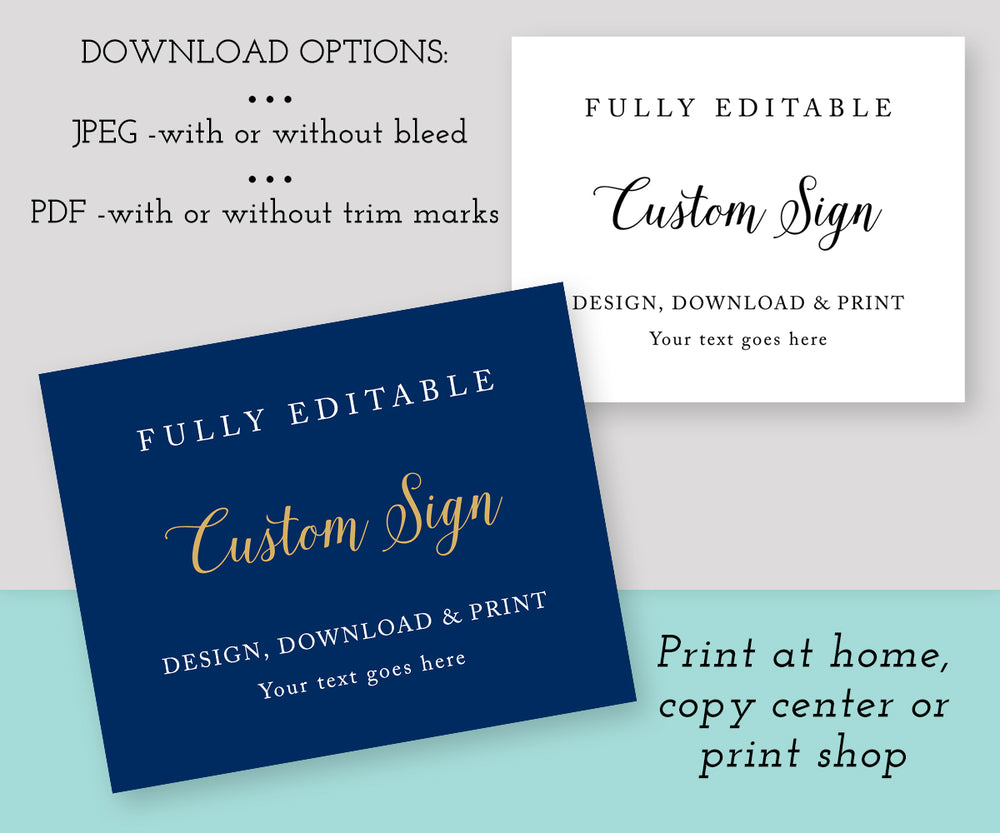 Editable Custom Sign Template, Wedding, Bridal Shower or Party Sign Te ...