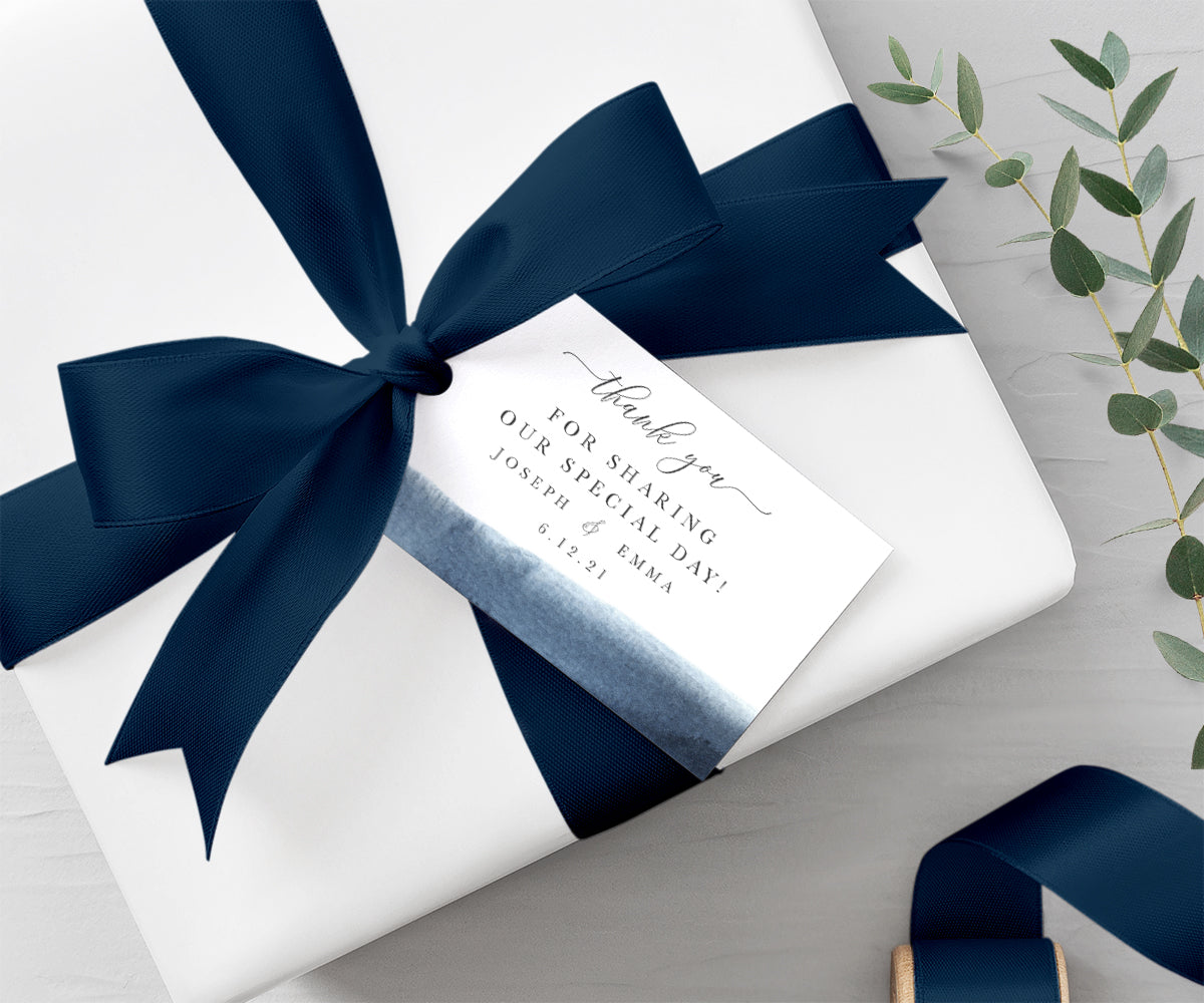 Modern Minimalist Wedding Favor Tag Template, Blue Watercolor Accent ...